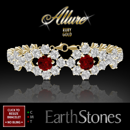 Second Life Marketplace - EarthStones Allure Diamond Bracelet - Gold/Ruby (BOX)